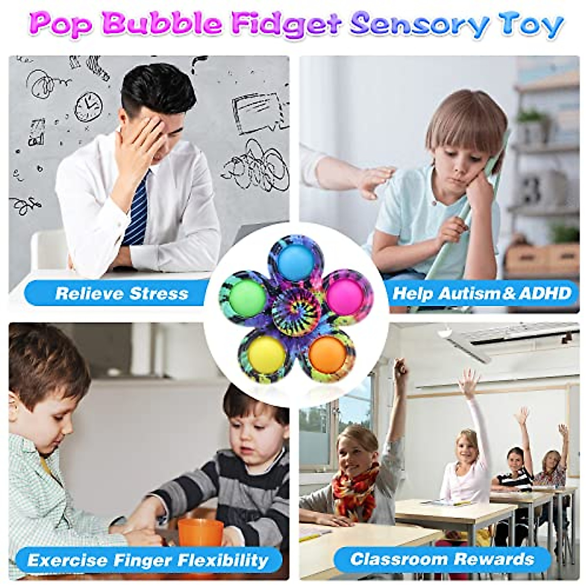 MeetYu Fidget Spinners 2 Pack, Tie Dye Pop Fidget Spinner Poppet for Kids Adult, Fidget Spinners for Christmas Party Favors Goodie Bag Fillers, Finger Spinner Fidget Toys Pack for Stress Relief