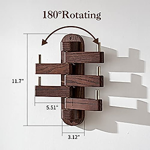 INMAN Swivel Coat Hooks for Wall, Oak Wood Wall Hook, Swivel Wall Coat Rack Heavy Duty Foldable Wall Hooks for Coat Hat Towel Purse Robes Mudroom Bathroom Entryway (Walnut