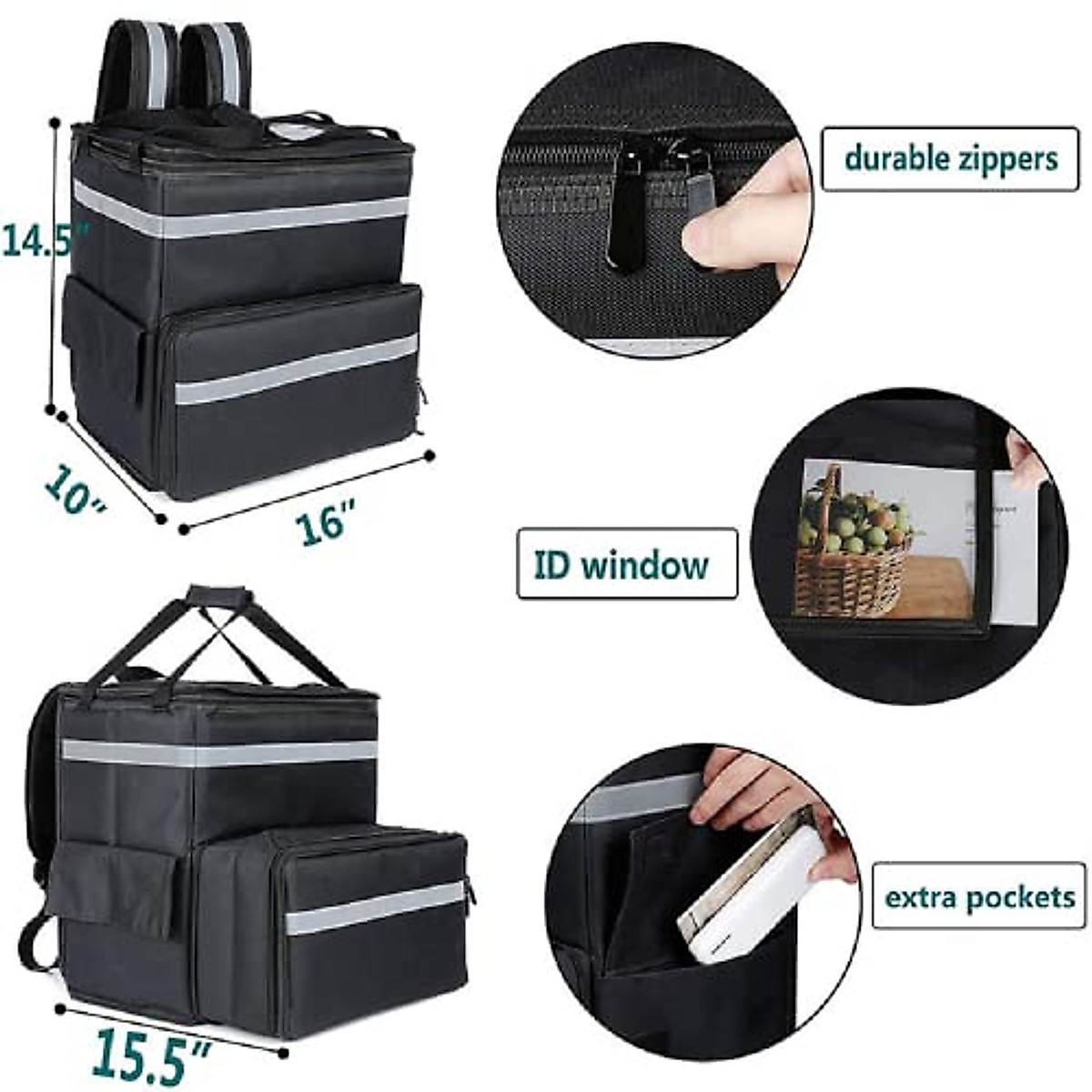 Bejetca Delivery Backpack, Expandable Insulated Hot Pizza bag, Used for Delivering Bicycles, Large Leak Proof and Waterproof Pizza Delivery bag, Suitable for Delivery Pizza, Camping, and Beach