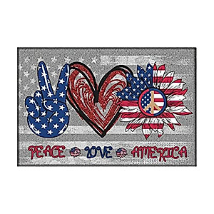 Inside Door Mat Print Coir Decoration Indoor Mats for Front Entry Patriotic Welcome Independence Day 4Th of July Memorial USA Flag Floormats Peace Love America Non-Slip Washable Funny Doormat Carpet