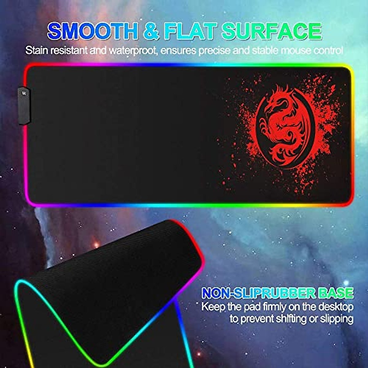 Large RGB Gaming Mouse Pad - 15 Light Modes Extended Computer Keyboard Mat, Anime Dragon Mouse Pad，High-Performance Mouse Pad Optimized for Gamer 31.5 X 12in (Red)