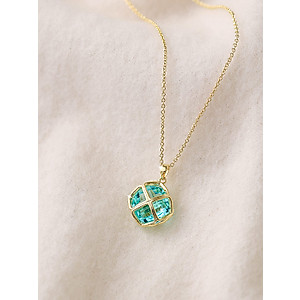 Qinpan 14MM Crystal Pendant Drop Dangle Necklace for Women Glod Plated Costume Jewelry, 24.4*17.8mm, Gold Plated, Cubic Zirconia