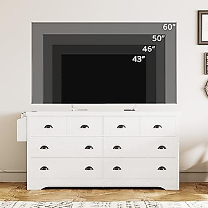 LIKIMIO Dresser 8 Drawer, Modern Wood Bedroom Dresser with with Charging Station and Storage Bag, Storage Chest of Drawers for Living Room Hallway Entryway, White