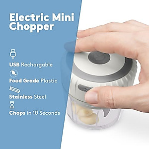 Real Simple Electric Mini Food Processor | Mini Chopper for Quick Food Prep Station, Portable Salad and Minced Onion | Portable USB Charging, 250 ML Food Container | White