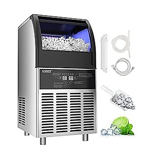 GSEICE Commercial Ice Maker Machine: 100lbs/24H Under Counter Ice Machine with 34lbs Storage Ice Bin, Stainless Steel Small Ice Maker Ideal for Home Coffee Shop Bars & Restaurant