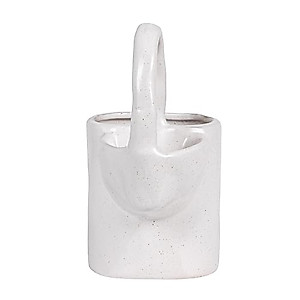 Creative Co-Op Stoneware Dish Brush, White Speckled Finish Sponge Holder