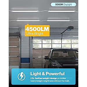 Sunco Linkable LED Utility Shop Light, 4500 LM, 5000K Daylight, 4 FT, 48 Inch Integrated Fixture for Garage, 40W Equivalent 150W, Surface + Suspension Mount, White