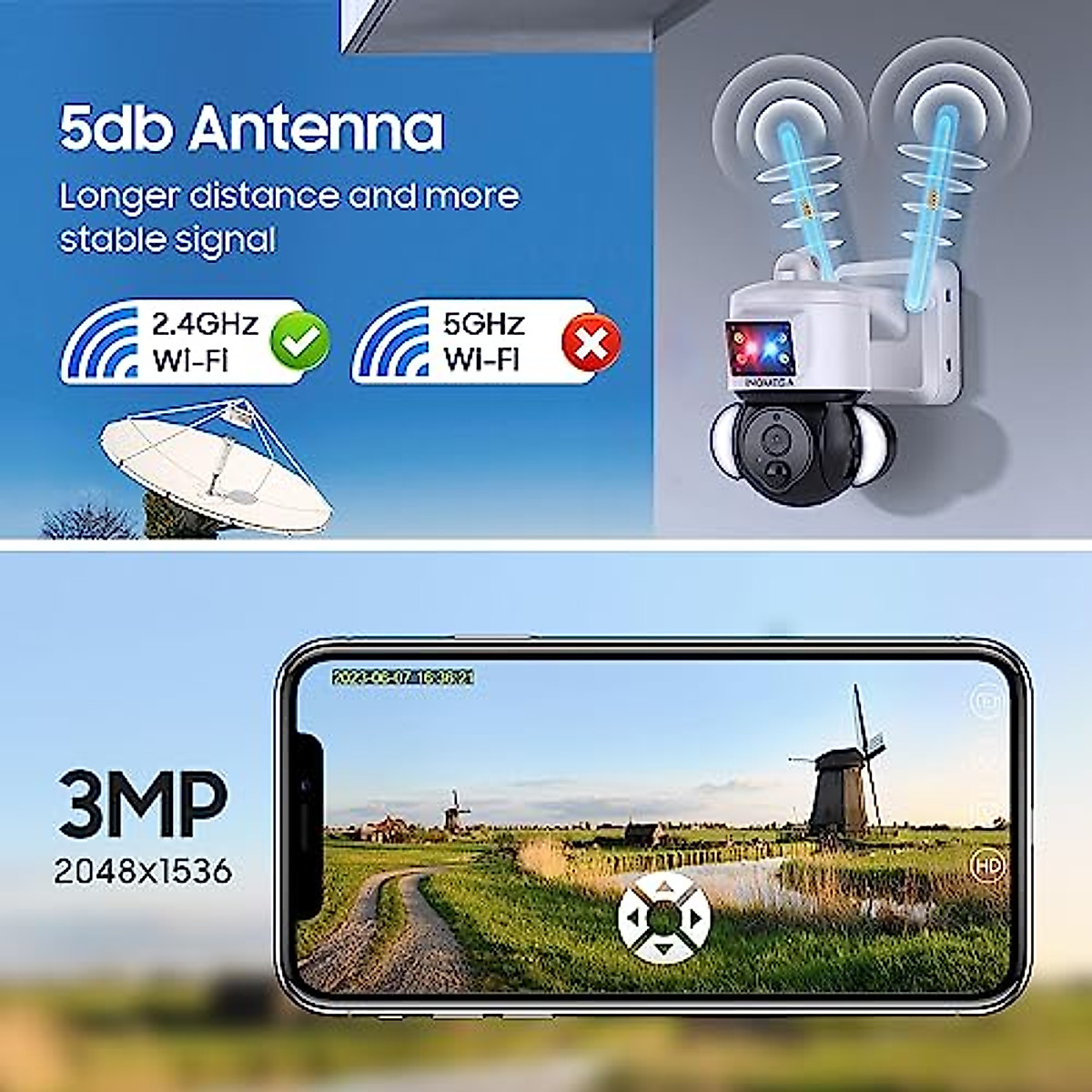 INQMEGA Solar Camera Security Outdoor,3MP HD 2.4G WiFi 15000mAh Solar Powered Cameras for Home,Color Night Vision PIR Motion Sensor Light with Siren,Remote Control