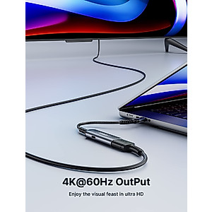 JSAUX USB C to HDMI and Charger Adapter | 4K@60Hz 2-in-1 Type-C to HDMI Adapter with PD Fast 100W Thunderbolt 3/4 Compatible with iPhone 16 Pro Max MacBook Pro/Air iPad Galaxy S24 Steam Deck ROG Ally