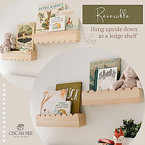 Scalloped Shelves Set of 2 - Wood Nursery Book Shelves - Preassembled Baby Bookshelf - Cloud Shelves for Nursery - Toddler Bookshelf for Nursery Bookshelf - Montessori Bookshelf Kids -Baby Book Shelf