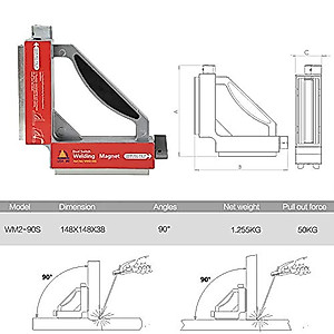 LISHUAI Double Switch Neodymium Welding Magnets,Strong NdFeB Magnetic Clamp,Magnetic Welding Holder 50Kgf
