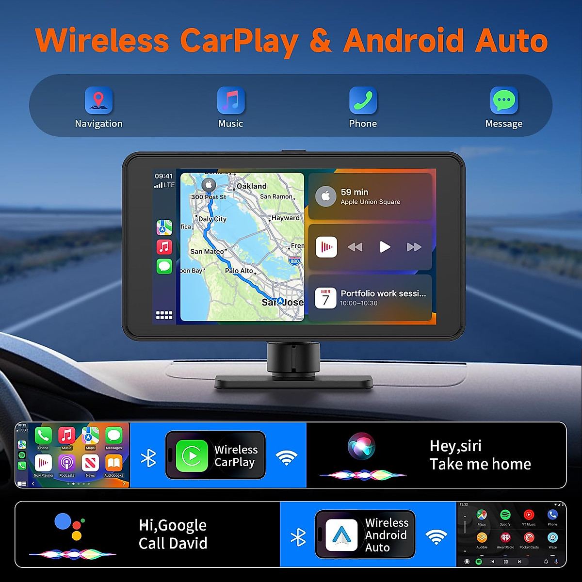 Spedal CL518 CarPlay and Android Auto Wireless Receiver, 2.5K Ultra HD Dash Cam, Bluetooth Audio, Voice Command, Fast Charging