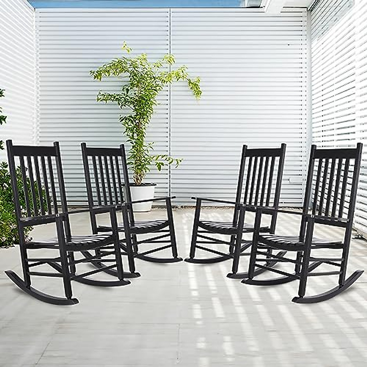 MAMIZO Wooden Rocking Chair Outdoor with High Back,Rocking Chair Indoor Oversized Easy to Assemble for Garden,Lawn,Balcony,Backyard,Porch,Wooden Rocking Chair Set of 4,Porch Rocker 4PCS