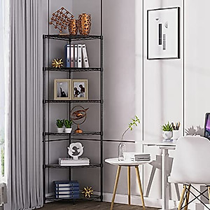 6 Tier NSF Metal Corner Shelf Wire Shelving Unit, 420lbs Capacity Heavy Duty Adjustable Storage Rack with Shelf Liners for Closet Kitchen Bathroom Garage Basement, 72" H x 18" L x 18" D - Black