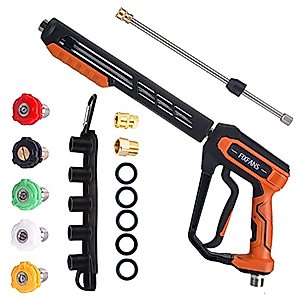 FIXFANS Pressure Washer Gun Kit, 4000PSI Power Washer Handle Gun with Replacement Wand Extension, High Pressure Spray Gun with 5 Nozzle Tips, M22 Fitting, 1/4" Quick Connect Female