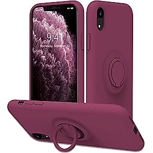 Vooii for iPhone XR Case with Kickstand | Baby Grade Liquid Silicone | 10ft Drop Tested Protective, Microfiber Lining Shockproof Full-Body Cover Case for iPhone XR (WineRed)