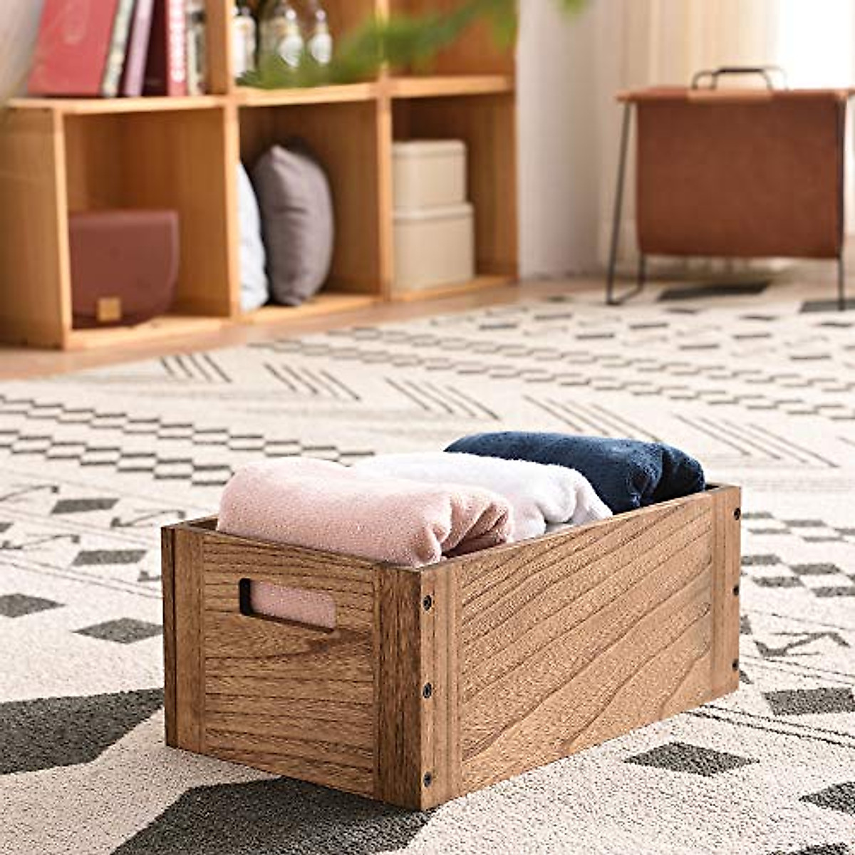 KIRIGEN Stackable Wood Storage Cube/Basket/Bins Organizer for Home Books Clothes Toy - Modular Open Cubby Storage System - Office Bookcase Closet Shelves C15-DBR