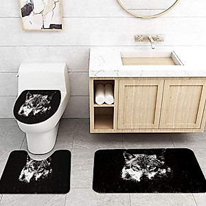 FAMILYDECOR 4 Piece Bathroom Set, Black Wolf Shower Curtain and Bath Mat Set with Non-Slip Rugs, Toilet Lid Cover Modern Waterproof Shower Curtain Set 72x72 Inch