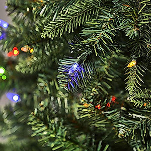 Evergreen Classics 6.5 ft Pre-Lit Vermont Spruce Quick Set Artificial Christmas Tree, Remote-Controlled Color-Changing LED Lights