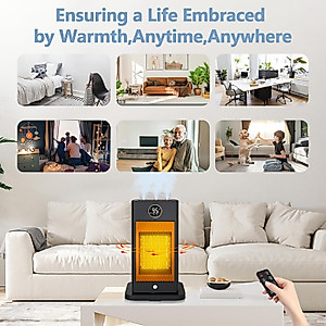 Space Heater with Humidifier, 3-in-1 Space Heaters for Indoor Use with Motion Sensor/3D Flame Effect,1500W Portable Heater for Office/Bedroom/Home/Room/Garage/Electric Heater with Thermostat/Oscillat