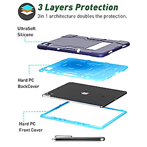 iPad Pro 12.9" Case 2022 2021 2020 2018,AICase Heavy Duty Hybrid Shockproof Hard Cover Rubber Stand with Screen Protector+Stytus for Apple iPad Pro 12.9-inch (6th,5th, 4th & 3rd Gen)