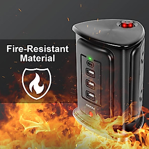 ODOM Power Strip Tower , 6 Outlets 4 USB Ports (1 USB C ), 6 feet Extension Cord , 1250J Surge Protector Multiple Plug Outlet Fast Desk Charging Station, Office Supplies , College Dorm Room Essentials