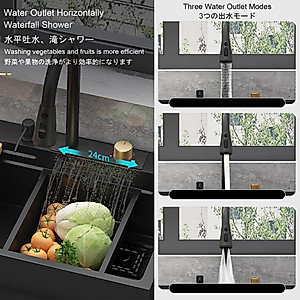 Black Utility Waterfall Sink Outdoor Stainless Steel Kitchen Sink Garage Sink Laundry Sink with Cabinet Camping Sink Single Bowl Kitchen Sinks with Raindance Waterfall Faucet and Accessories ( Color :