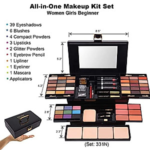 58 colors Professional All In One Makeup Full Kit for Women Girls Beginner, Makeup Gift Set with Eye Shadow Blush, Lipstick, Compact Powder, Mascara, Eyeliner, Lip Liner, Eyebrow Pencil, Glitter(331N)