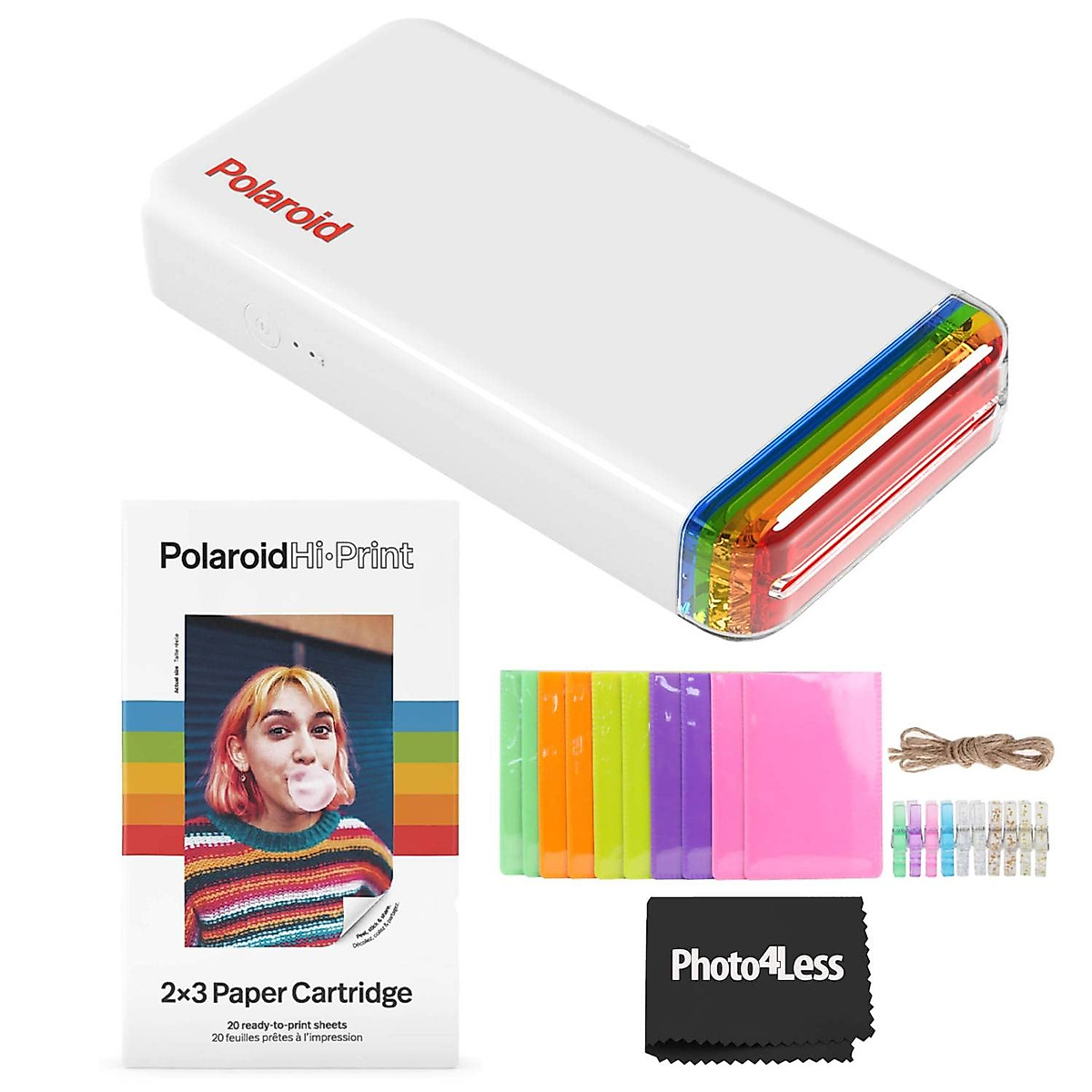 Polaroid Hi-Print 2x3 Pocket Photo Printer + Polaroid Hi-Print 2X3 Paper Cartridge 20 Sheets + Hanging Photo Frames