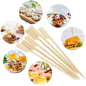 6 inch 200PCS Bamboo wood wooden Paddle Picks Skewers for Cocktail, Appetiser, Cast iron Grilling, Yakitori, Shabu Shabu, Hot pot, Fruit Kabobs, Sandwich, Barbeque Snacks