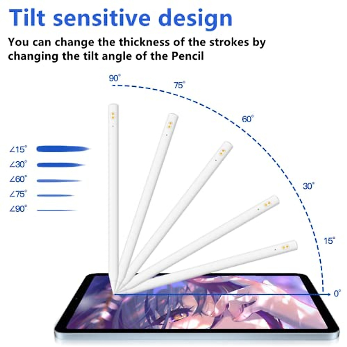 Stylus Pen with Charging Case Palm Rejection Stylus Pen Compatible with Apple iPad Pro 11 & 12.9 inch, iPad 9th/8th/7th/6th Gen, iPad Air 4th/3rd Gen,iPad Mini 6th/5th Gen