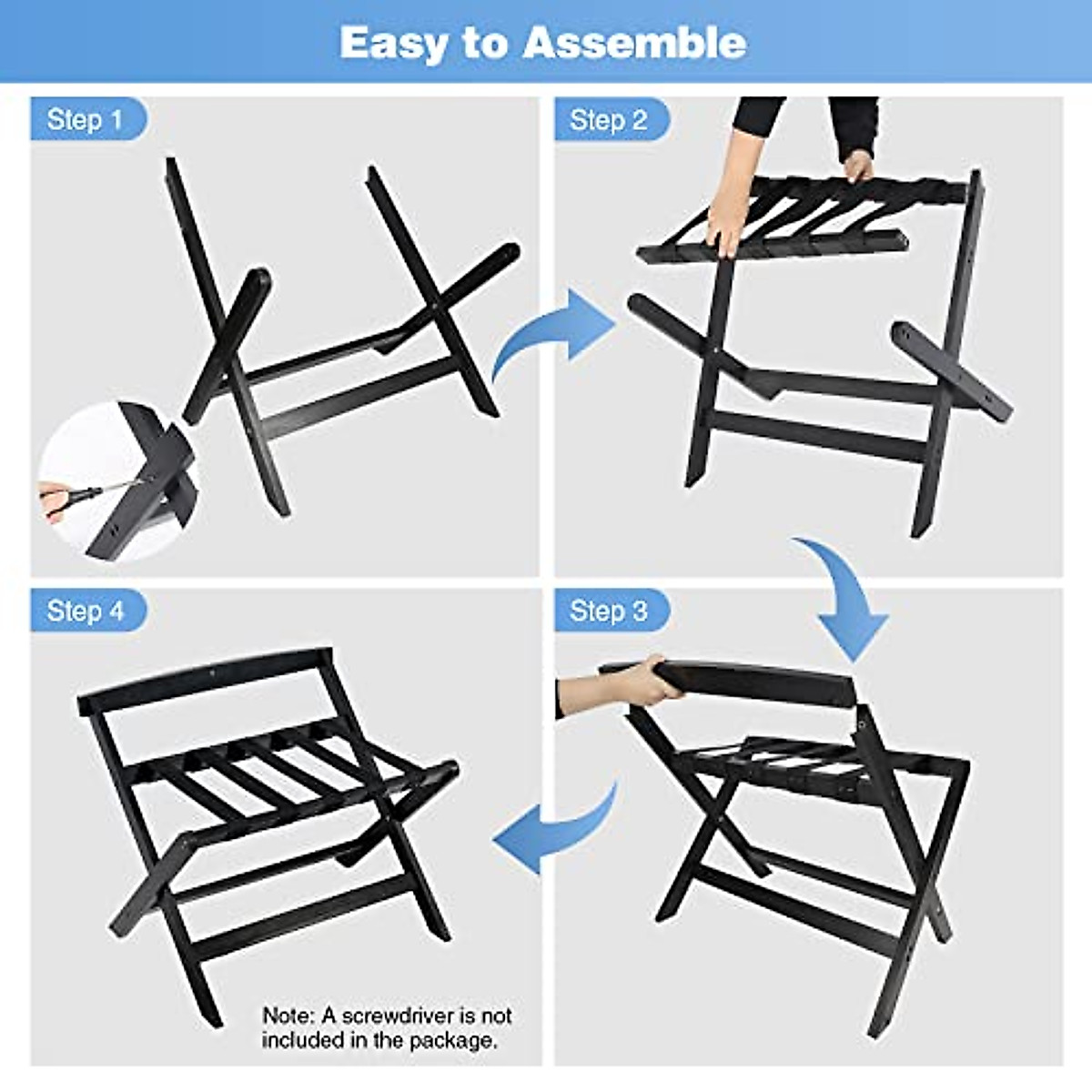 ALAPUR Luggage Rack for Guest Room, Folding Luggage Holder with Storage Shelf , Suitcase Stand for Bedroom,Guest Room,Hotel，Black