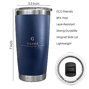 inani 20oz Stainless Steel Tumbler, Insulated Travel Coffee Cup, Leak-Resistant, Spill-Proof Lid, Dishwasher Safe, BPA-Free, Double-Wall Insulated Premium Travel Mug For Hot Or Iced Coffee, Navy Blue
