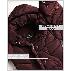 Steve Madden Women's Long Chervron Quilted Outerwear Jacket, Merlot, Medium