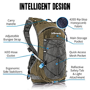 Vibrelli Hydration Pack & 2L Hydration Water Bladder - High Flow Bite Valve - Hydration Backpack with Storage - Lightweight Running Backpack, Also for Cycling, Hiking, Ski, Snow for Men, Women & Kids