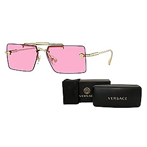 Versace VE2245 1002/5 60MM Gold/Fuchsia Rectangle Sunglasses for Women + BUNDLE With Designer iWear Eyewear Kit