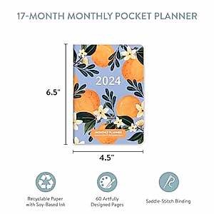 Orange Circle Studio Planner 2024, Weekly & Monthly Calendar, To Do List Notepad, Appointment Book, Budget & Goal Tracker, Small Pocket 17-Month Agenda for School/Work, Fruit & Flora