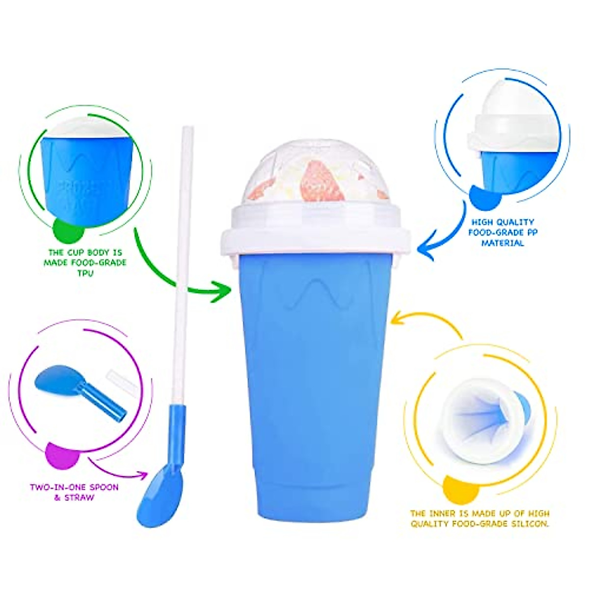 Slushy Cup (330ml, Silicone), Slushy Maker Cup, Quick Smoothies Magic Slushie Cup, Instant Yummy Smoothies & Milkshakes, Squeeze Cup, Cool Smoothie in Summer, for Everyone