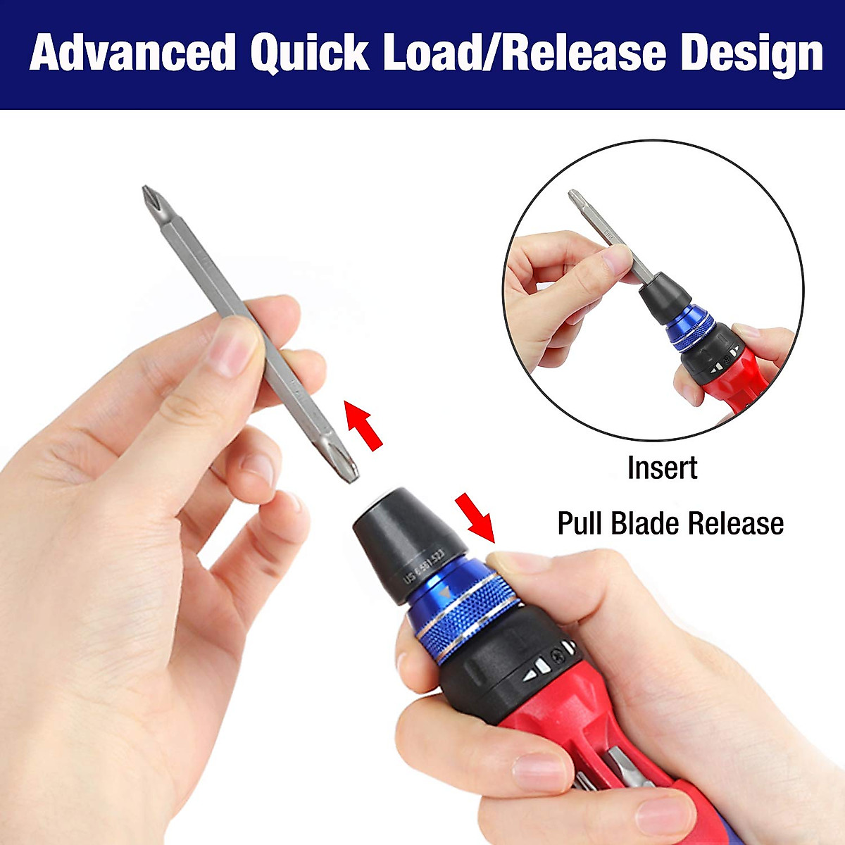 WORKPRO 12-in-1 Ratcheting Multi-Bit Screwdriver Set, Quick-load Mechanism Screwdriver with Double End Bits in Handle