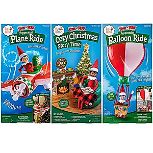 The Elf on the Shelf Scout Elves at Play Set: Cozy Christmas Story Time, Peppermint Plane Ride and Balloon Ride