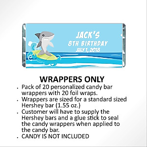 Shark Party Favors for Kids, Personalized Candy Wrappers, Pack of 20 Custom Chocolate Bar Labels
