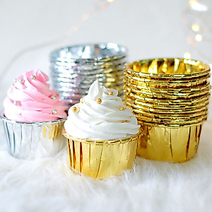 Gold Foil Metallic Paper Baking Cups Muffin Cups Cupcake Liners 50-Count Cake Baking Cups for Birthday, Wedding, Party (Gold)