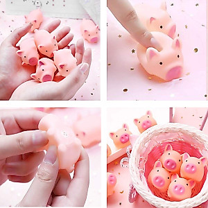 LOUHUA 25 Pieces Mini Rubber Pigs Bulk Baby Bath Toy Pink Tiny Piggies Squeaky Pig Toys for Shower Birthday Party Gift Decoration