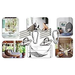 Branded Boards Heavy Duty Black or Silver 1000lb Load Hammock Hanging Kits with Locking Carabiner Snap Hooks, for Trees, Ceilings, Walls, Porches, Posts (Diamond-Plate-Hammock-Kit-Silver)