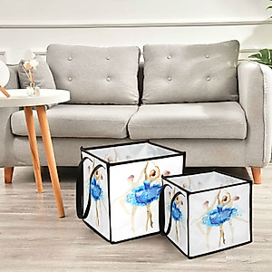 KEEPREAL Blue Ballerina Cube Storage Bin with Handles, Large Collapsible Organizer Storage Basket for Home Decorative(1Pack,10.6 x 10.6 x 10.6 in)