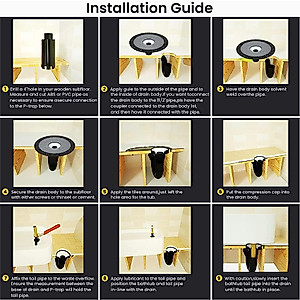 FERUERW Freestanding Bathtub Drain, Freestanding Tub Drain Rough-in Kit, Easy Freestanding Bathtub Drain Mounting Kit with ABS Plastic Adapter and Brass Liner