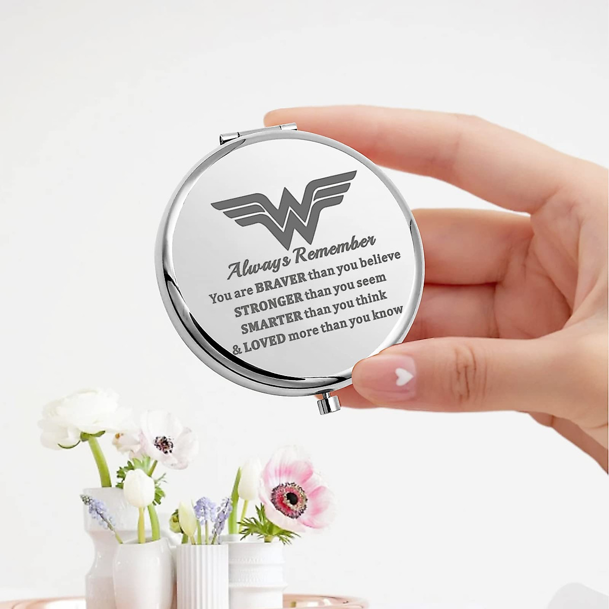 KEYCHIN Heroine Pocket Mirror Diana Fans Gift You are Braver Stronger Smarter Than You Think Heroine Compact Mirror (Heroine Mirror)