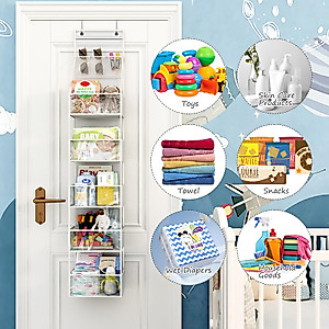 Fixwal 2 Pack 6-Shelf Over Door Hanging Pantry Organizer Hanging Storage with 3 Clear Plastic Pockets Behind The Door Storage Organizer for Closet Bedroom Bathroom (White)