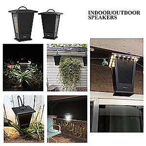 pohopa Bluetooth Speakers Waterproof, 2 Packs True Wireless Stereo Sound 20W Speakers Dual Pairing Lantern Indoor Outdoor Speakers with 20 Piece LED Lights, Rich Bass, Pinao Black