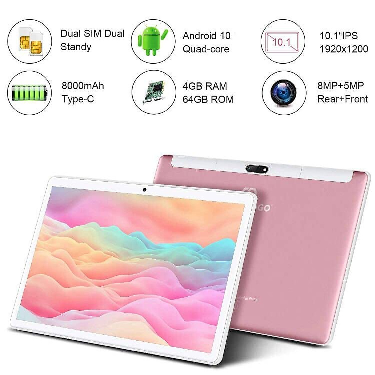 AOYODKG Tablet 2 in 1 with Keyboard, 10.1 inch Android 10 Tablet, 4GB + 64GB(128GB Expand), Dual SIM 4G, Quad-Core, IPS HD Display, 8MP Dual Camera, 8000mAh, WiFi, Google GMS Certified, AYO-P6(Pink)